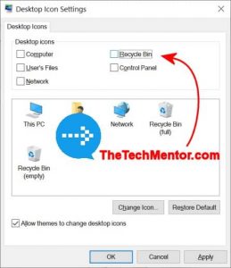 Show or Hide Recycle Bin from the desktop (Windows 10) - TheTechMentor.com